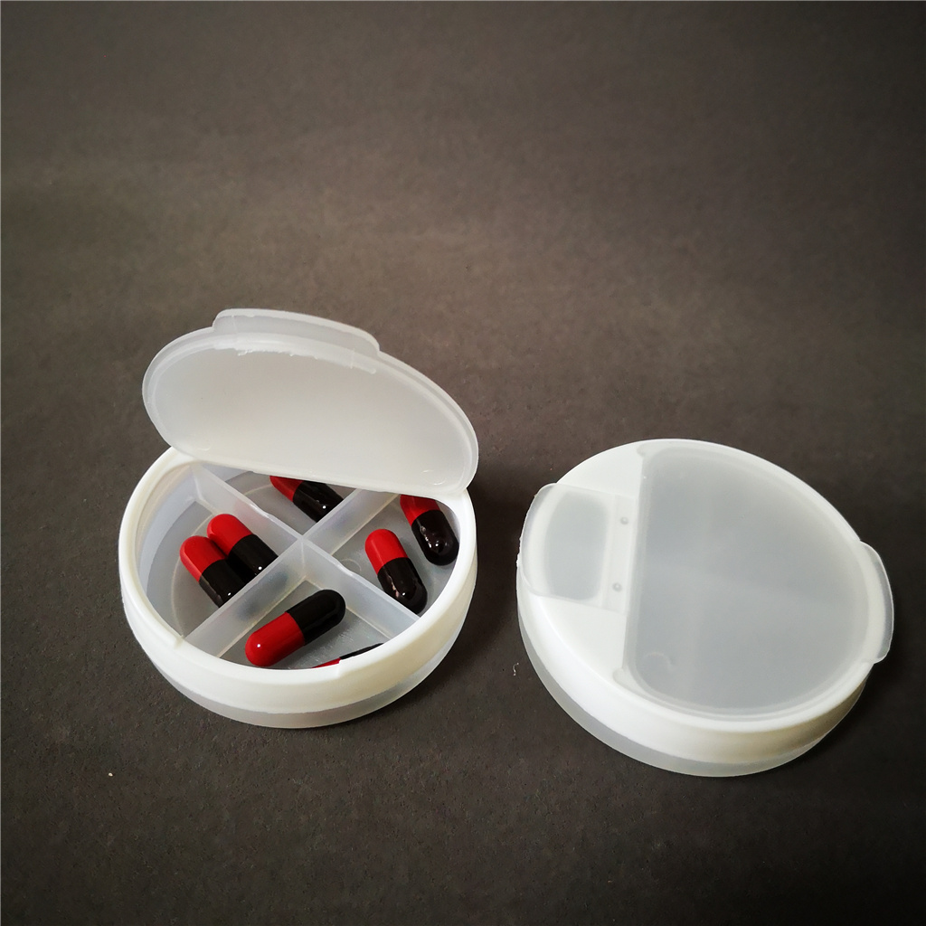Plastic 4 compartments round pill storage box - Xiamen Sunglan Imp ...