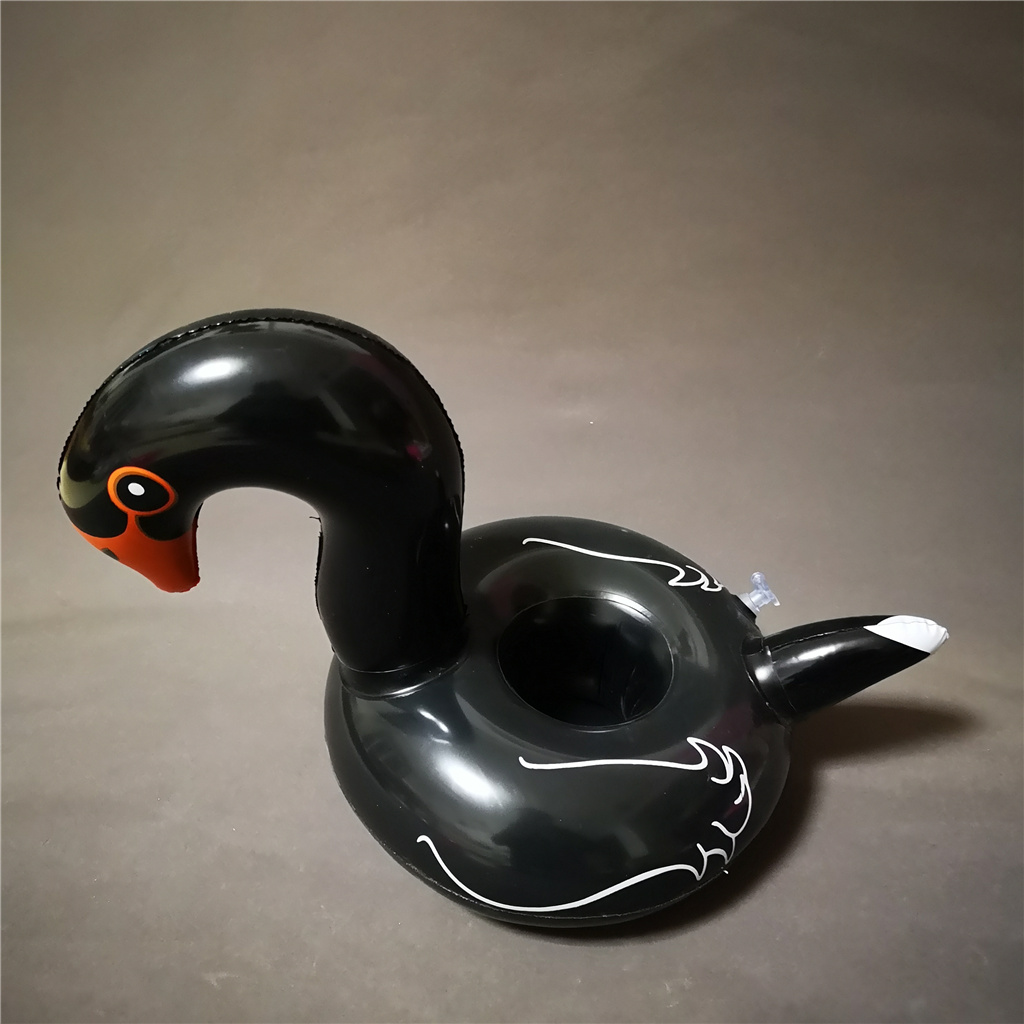 PVC Inflatable water floating black swan beer can drink holder - Xiamen ...