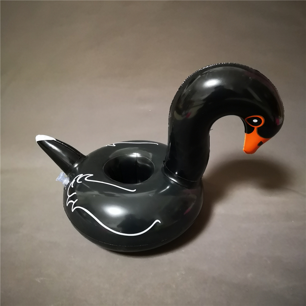 PVC Inflatable water floating black swan beer can drink holder - Xiamen ...