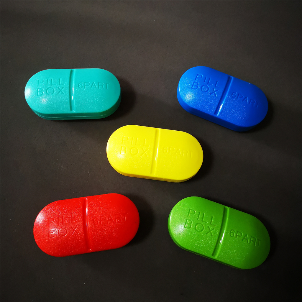 Plastic Capsule-Shaped Pill Box with 6 Storage Cases - Portable ...